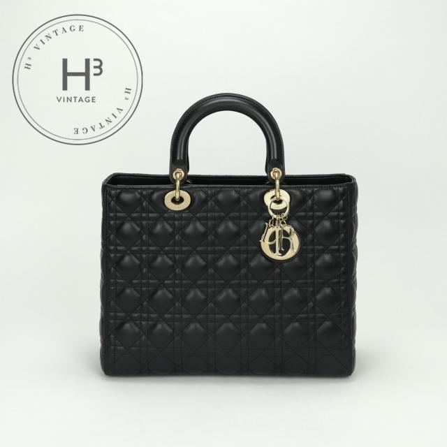 クリスチャンディオール CHRISTIAN DIOR レディディオール ラージ LADY DIOR カナージュバッグ バッグ トートバッグ ラムスキン ブラック