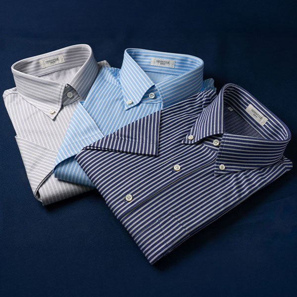 丸和繊維工業 INDUSTYLE TOKYO ストライプ ボタンダウンカラーシャツ レギュラーフィット 半袖 1枚