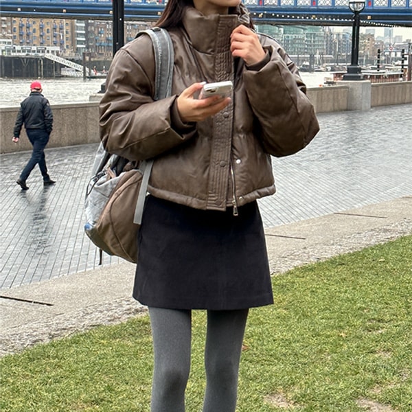 無地 ミドル ボタン ポケット ファスナー ダウンジャケットコート [ブラウン]」 レディース服がお得な 	-