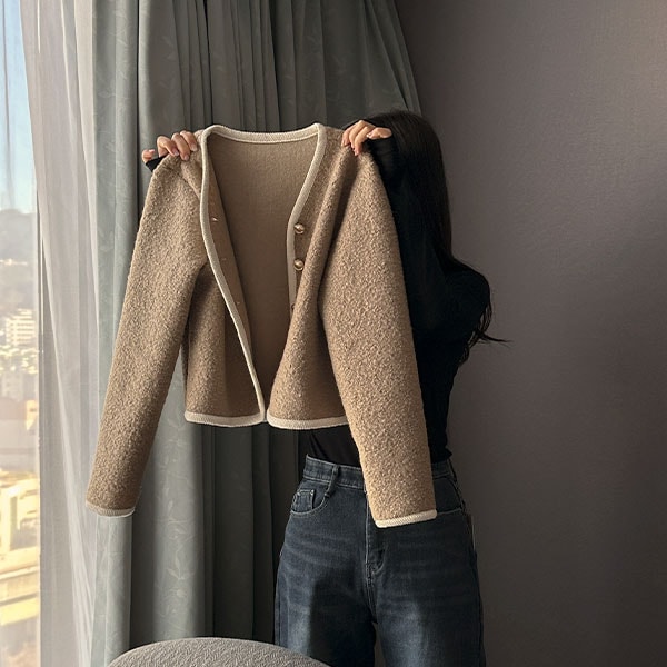 配色カラーブロック 長袖 ボタン カーディガン レディース服がお得な