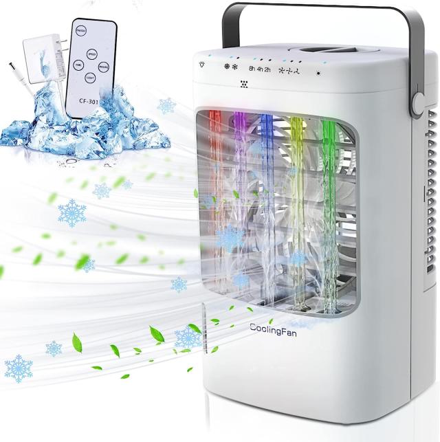【5倍ミスト量アップ】冷風機?冷風扇?3段階風力調節?タイマー機能?7色LEDライト?静音?冷風扇風機?ミニク