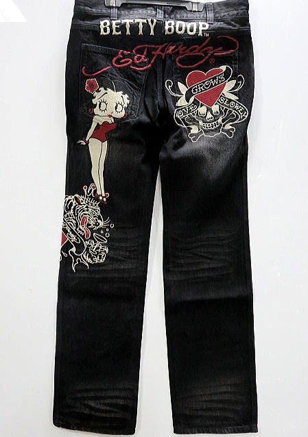 BETTY BOOP × Ed Hardy　総刺繍デニムパンツ　ベティ×エド ハーディー