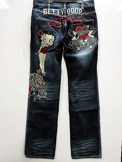 BETTY BOOP × Ed Hardy　総刺繍デニムパンツ　ベティ×エド ハーディー
