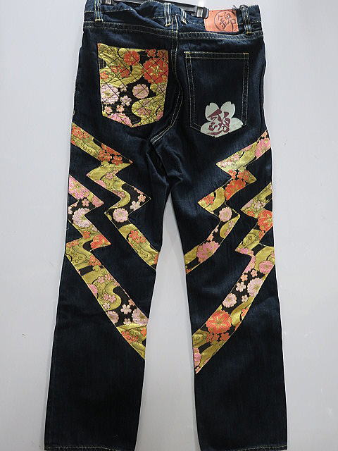 錦 和柄デニムパンツ 　流水　花刺繍　NISHIKI