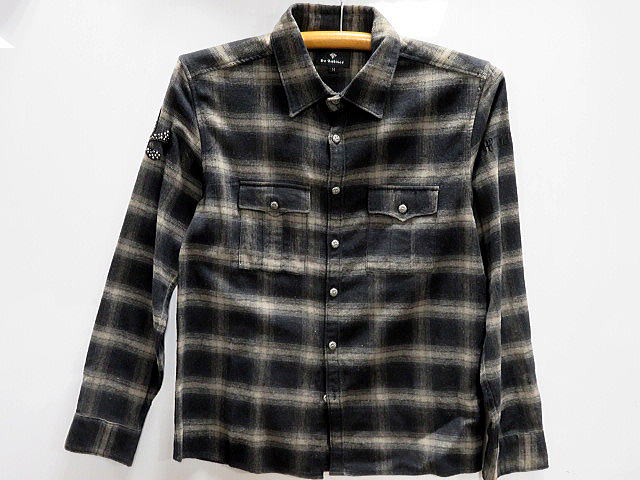 BE AMBITION  長袖シャツ スカルラインストーン　チェックシャツ　ビーアンビション