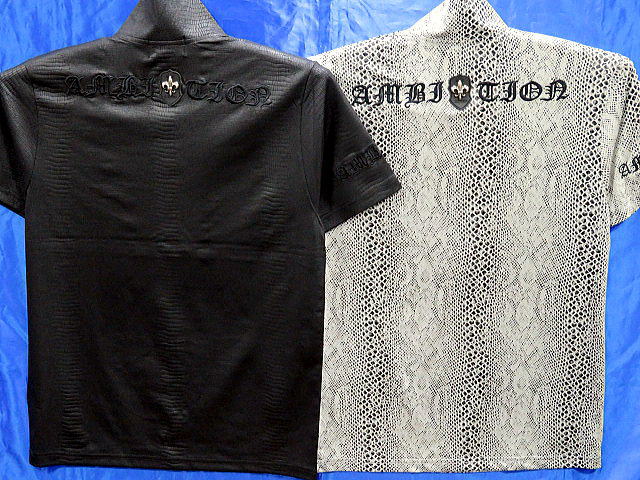 Be Ambition  ジップアップ　半袖Tシャツ　百合ワッペン＆ロゴ刺繍　ビーアンビション