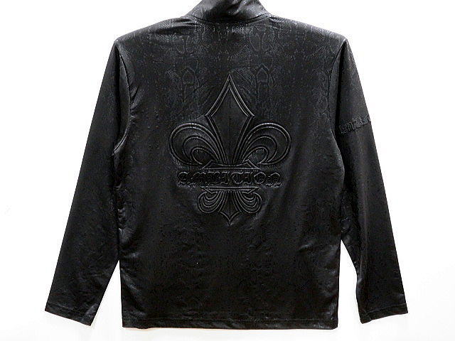 BE AMBITION   百合＆ロゴ　エンボス　パイソン柄生地 長袖ジップポロシャツ 　ビーアンビション