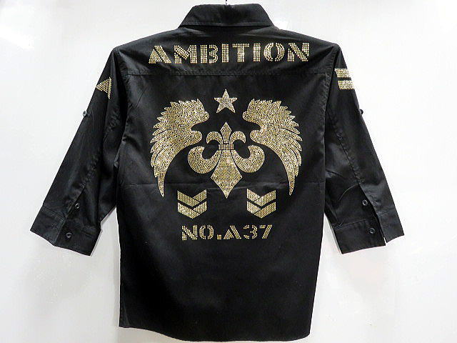 Be Ambition　５分袖シャツ  百合＆ウイング　ラインストーン　ビーアンビション