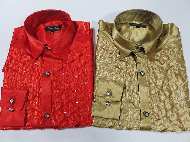 DropHead 　サテン ラメフリル付き　ドレスシャツ