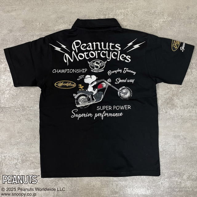 SNOOPY×Flag Staff BIKER POLOシャツ　半袖ポロシャツ　スヌーピー×フラッグスタッフ