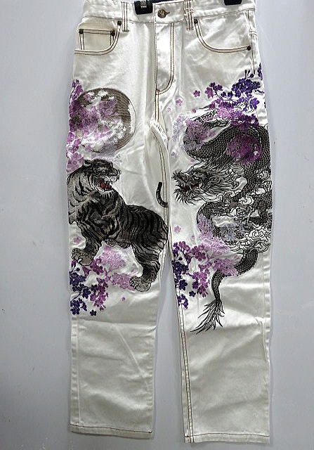 華鳥風月 和柄 デニムパンツ　龍虎総刺繍
