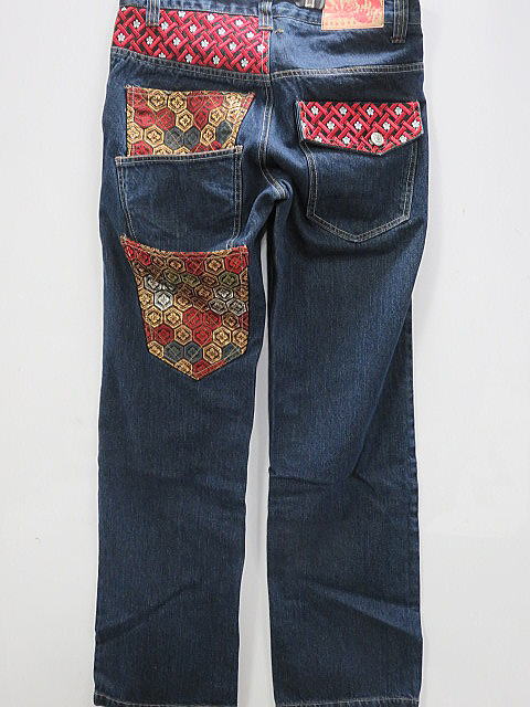 神楽　和生地切替3連ポケット  デニムパンツ　華鳥風月