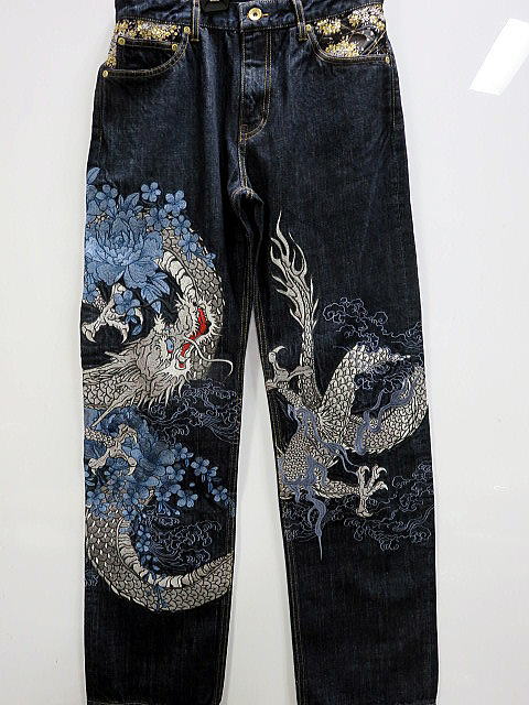 絡繰魂 粋 　龍牡丹総刺繍デニムパンツ　和柄　カラクリ魂 粋
