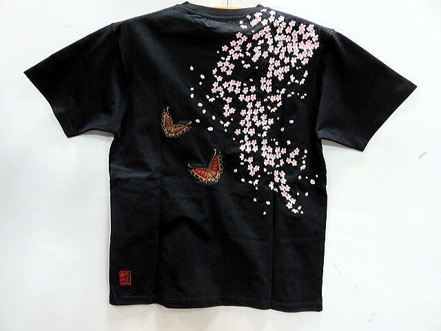 絡繰魂　桜吹雪蝶刺繍　半袖Tシャツ　カラクリ魂