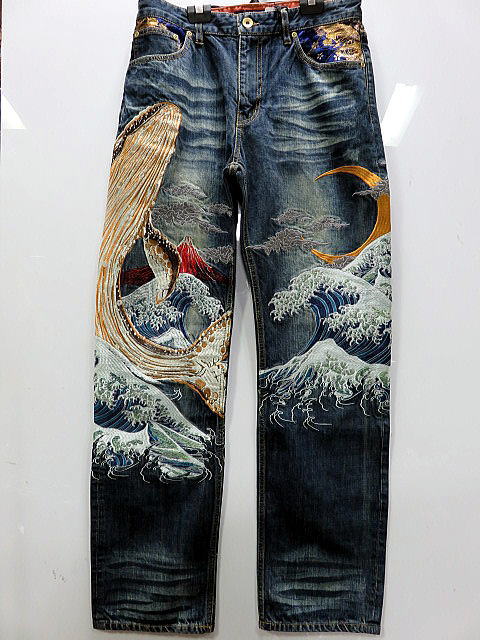 絡繰魂・粋 　デニムパンツ　和柄　座頭鯨夜ノ嵐　カラクリ魂