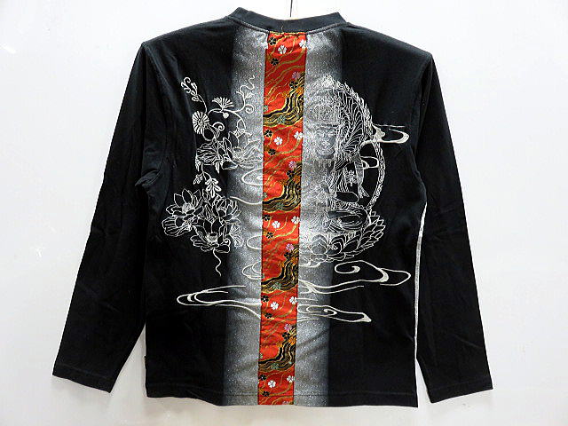カラクリ魂 和柄 金襴長袖Tシャツ　如来刺繍　 KARAKURI