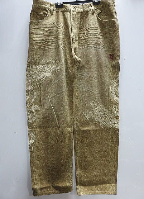 カラクリ魂 和柄デニムパンツ KARAKURI 龍刺繍　バイソン　ツイル