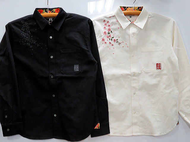 絡繰魂　桜吹雪総刺繍 長袖シャツ　カラクリ魂　和柄シャツ