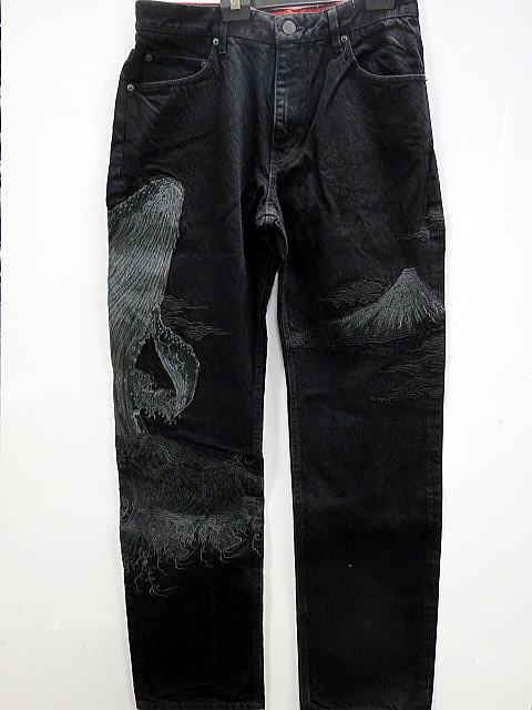 URUSHI　漆 絡繰魂 　漆鯨×富士波 総刺繍デニムパンツ　和柄　カラクリ魂