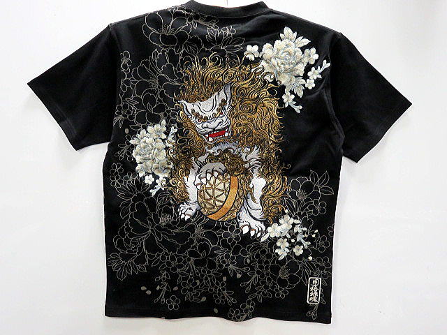 絡繰魂・粋　半袖Tシャツ　牡丹唐獅子刺繍　カラクリ魂