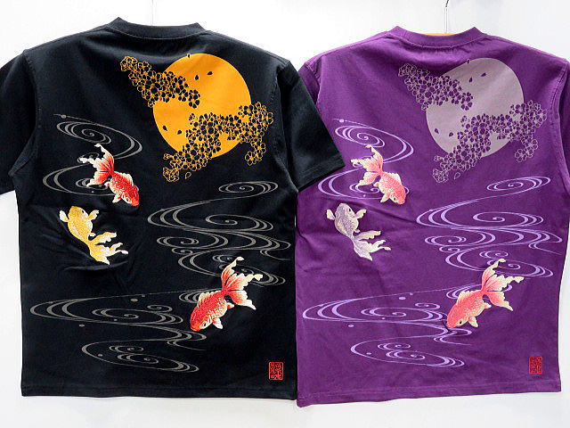 絡繰魂　半袖Tシャツ　夜桜金魚刺繍　カラクリ魂