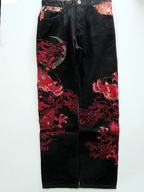 絡繰魂・粋 　デニムパンツ　和柄　月光双龍　　カラクリ魂