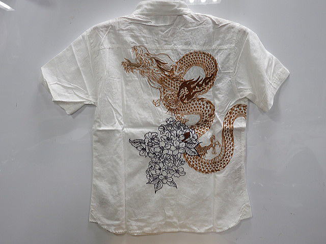 カラクリ魂　和柄　半袖シャツ　桜ジャガードに昇龍刺繍　KARAKURI
