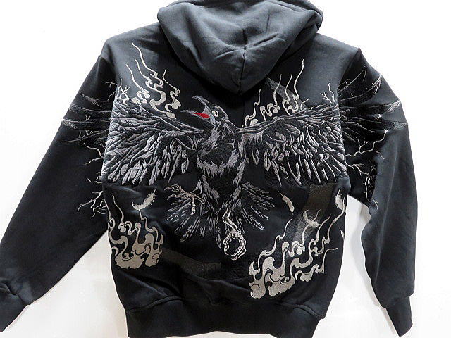 URUSHI 絡繰魂　漆狼×黒桜 総刺繍パーカー　漆 カラクリ魂