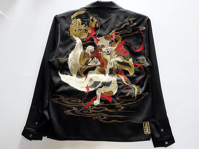 絡繰魂 粋　和柄　猫又オープンカラーシャツ　カラクリ魂