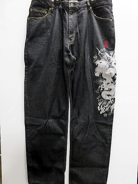 カラクリ魂 和柄デニムパンツ KARAKURI　龍刺繍