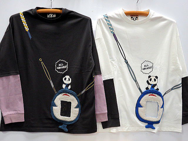 PANDIESTA JAPAN　サメ型スマホポーチ付きフェイクレイヤード長袖Tシャツ　ビッグシルエット　パンディエスタ