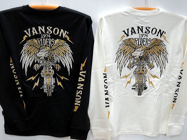 vanson leathers　イーグル＆バイク刺繍長袖Tシャツ　ロンT　VANSON