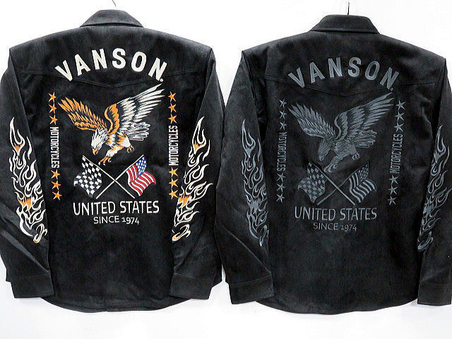 vanson leathers　イーグル＆フラッグ刺繍 起毛ボンディングシャツ　VANSON
