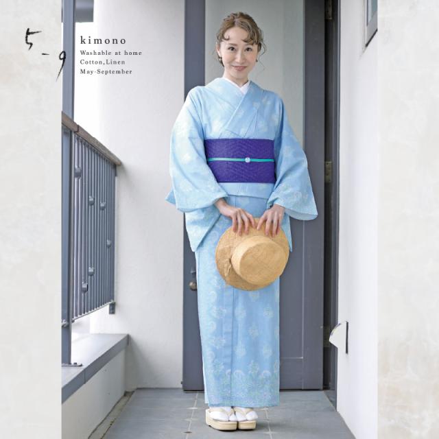 【59kimono】2023  フレームサラサ　反物（ブルー）