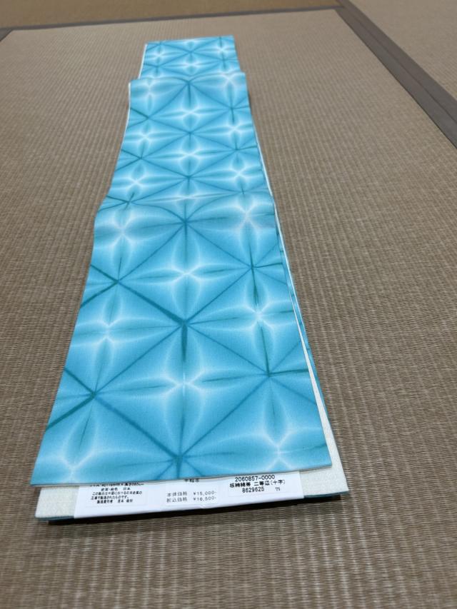 【半巾帯】板締 綿麻 二等辺（十字）