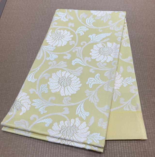 【袋帯】西陣河合美術織物　唐衣正倉院　唐花文様　黄色銀
