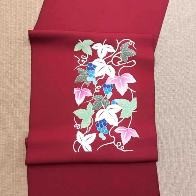 【名古屋帯】塩瀬 葡萄唐草 五泉 染帯九寸