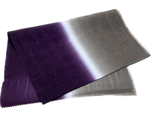 【帯揚】縦ボカシ染め分け 茶×赤紫(全5色)