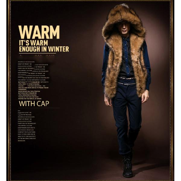 ファーベスト 毛皮ベスト メンズ 暖かい フード かっこいい ジレ 厚手