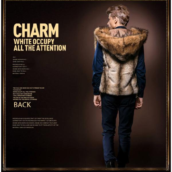 ファーベスト 毛皮ベスト メンズ 暖かい フード かっこいい ジレ 厚手