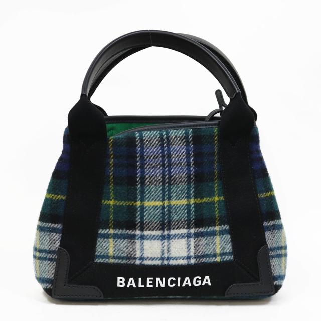 【限界値下げ祭】 バレンシアガ BALENCIAGA チェック柄 スモール ネイビーカバ ハンドバッグ グリーン レディース 中古