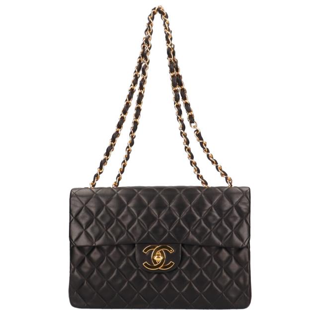 シャネル CHANEL デカマトラッセチェーン マトラッセ ショルダーバッグ ラムスキン ブラック レディース 中古