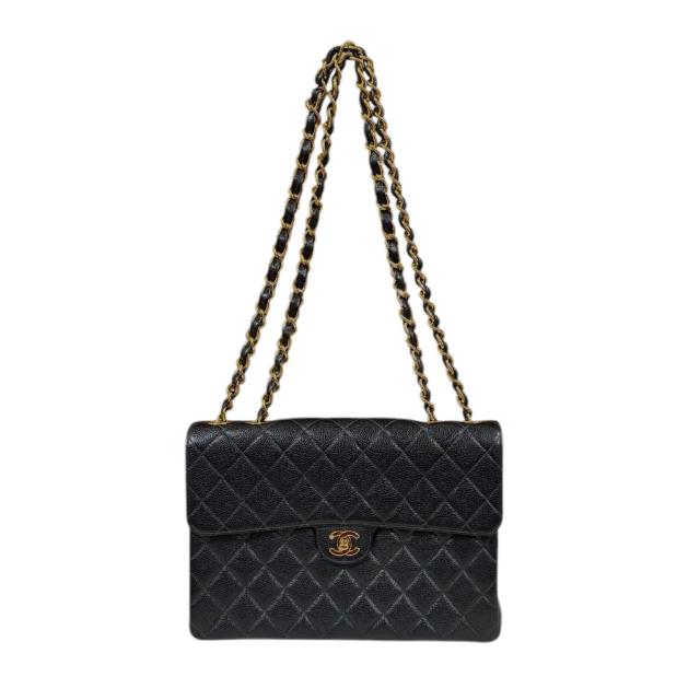 シャネル デカマトラッセ ショルダーバッグ キャビアスキン ブラック レディース CHANEL  中古 R&Kリサイクルキング