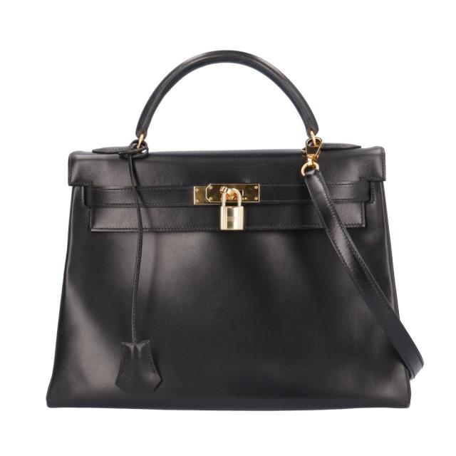 エルメス ケリー32 ショルダーバッグ ボックスカーフ ブラック レディース HERMES  中古 R&Kリサイクルキング