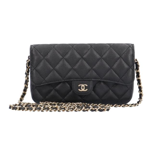 シャネル フォンケース マトラッセ ショルダーバッグ キャビアスキン ブラック レディース CHANEL  中古 R&Kリサイクルキング