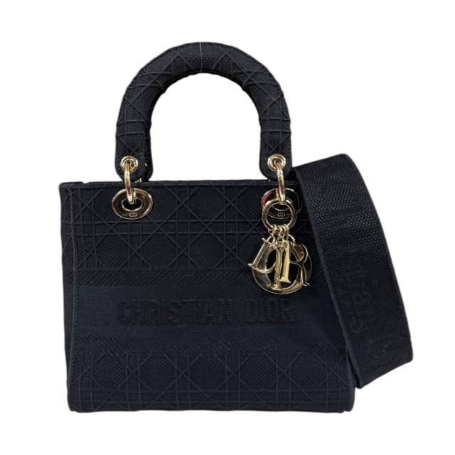 ディオール レディ D-Lite ミディアム ショルダーバッグ キャンバス ブラック レディース Dior  中古 R&Kリサイクルキング