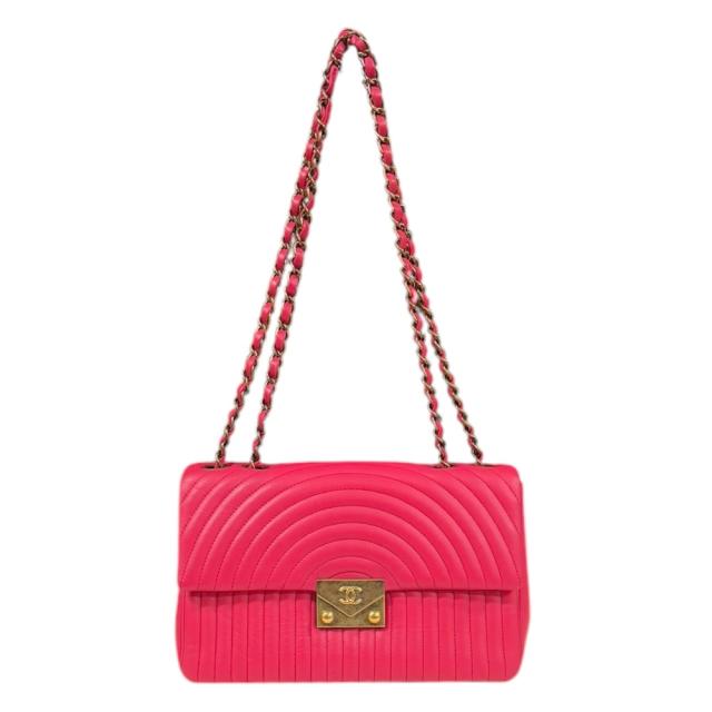 シャネル デザインステッチ ショルダーバッグ ラムスキン ピンク レディース CHANEL  中古 R&Kリサイクルキング