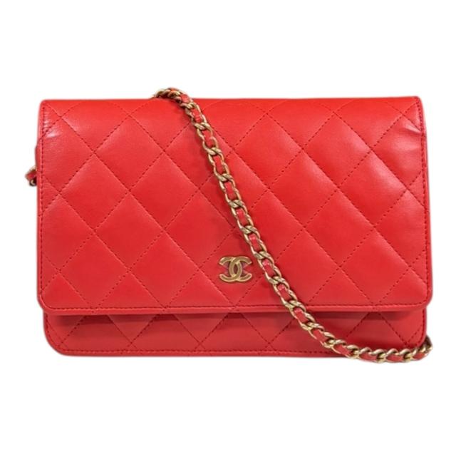 シャネル マトラッセ ショルダーバッグ ラムスキン レッド レディース CHANEL  中古 R&Kリサイクルキング