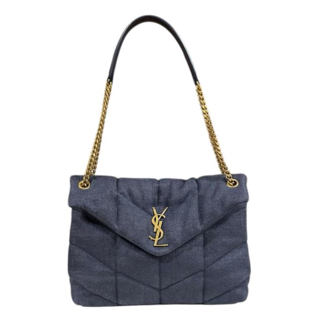 サンローラン パファー ミディアム ショルダーバッグ キャンバス 577475 ネイビー レディース SAINT LAURENT  中古 R&Kリサイクルキング