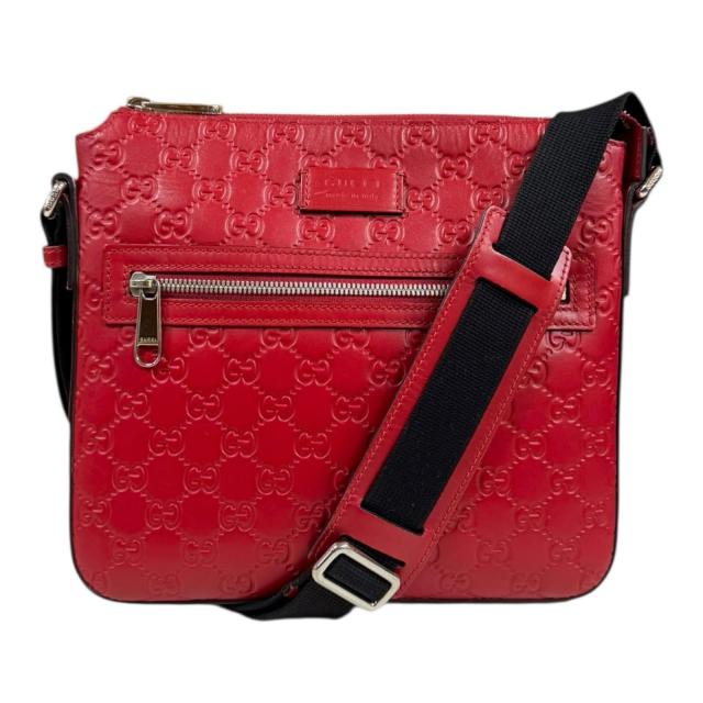 グッチ メッセンジャーバッグ グッチシマ ショルダーバッグ レザー 406410 レッド レディース GUCCI  中古 R&Kリサイクルキング